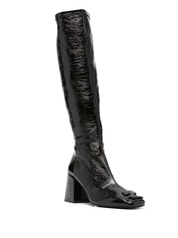 COURREGES 75mm Raised-logo Leather Knee Boots
