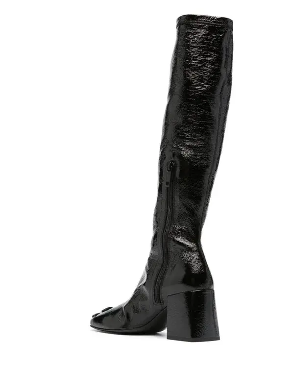 COURREGES 75mm Raised-logo Leather Knee Boots