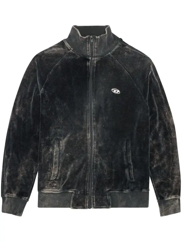 DIESEL® S-raband Zip-up Velvet Jacket With Embroidered Logo - Black