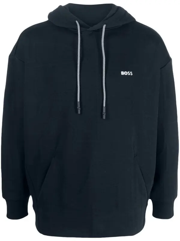 BOSS Embroidered Logo Drawstring Hoodie - Blue