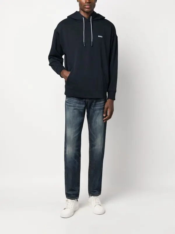 BOSS Embroidered Logo Drawstring Hoodie - Blue