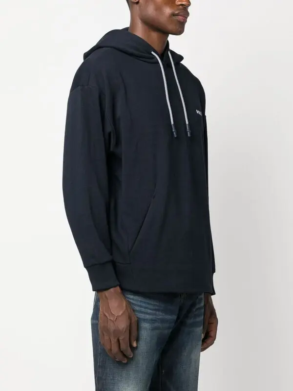 BOSS Embroidered Logo Drawstring Hoodie - Blue