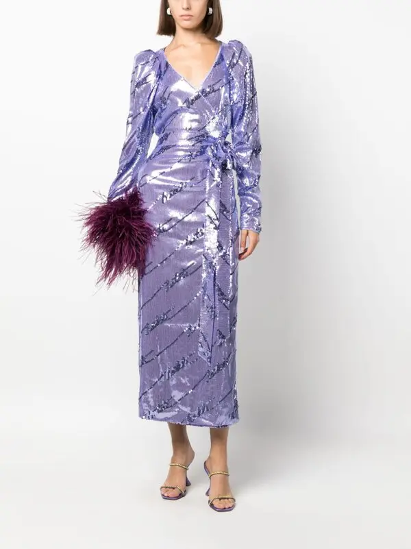 ROTATE BY BIRGER CHRISTENSEN Sequinned Wrap Midi Dress - Purple