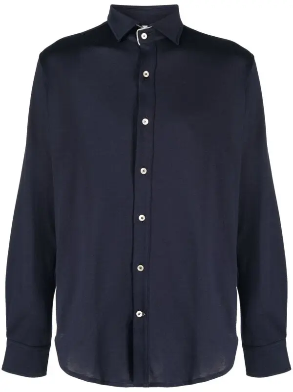 Eleventy Contrasting-trim Cotton Shirt - Blue