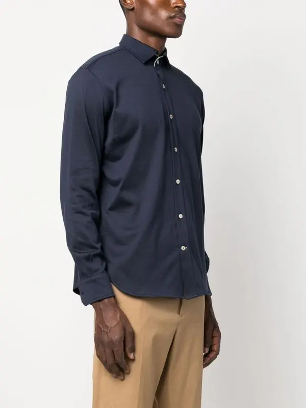 Eleventy Contrasting-trim Cotton Shirt - Blue
