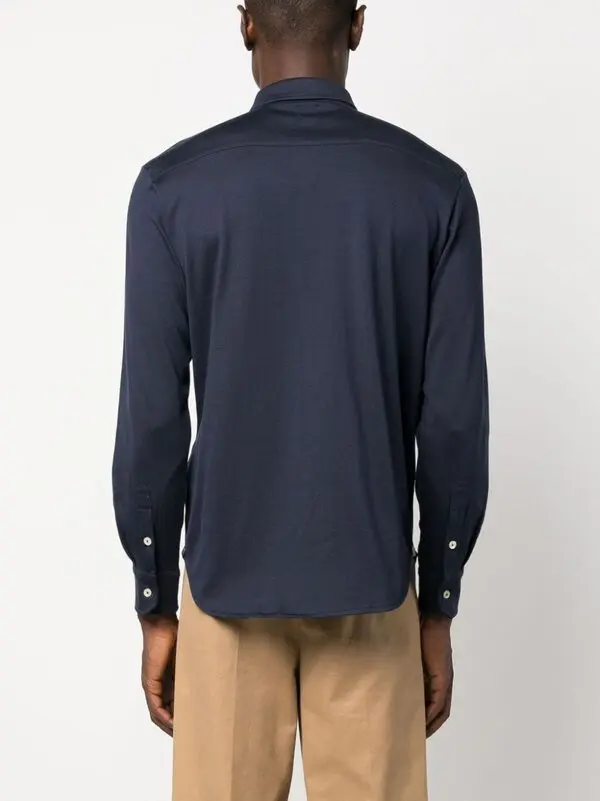 Eleventy Contrasting-trim Cotton Shirt - Blue