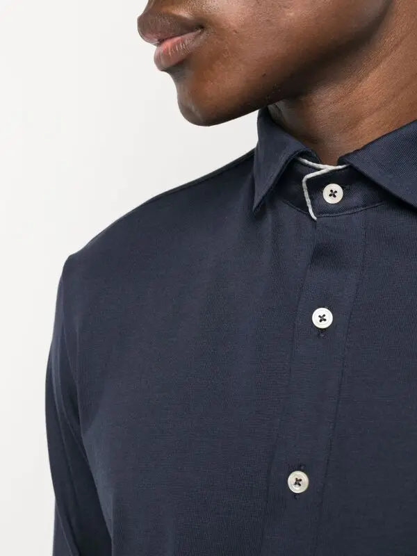 Eleventy Contrasting-trim Cotton Shirt - Blue