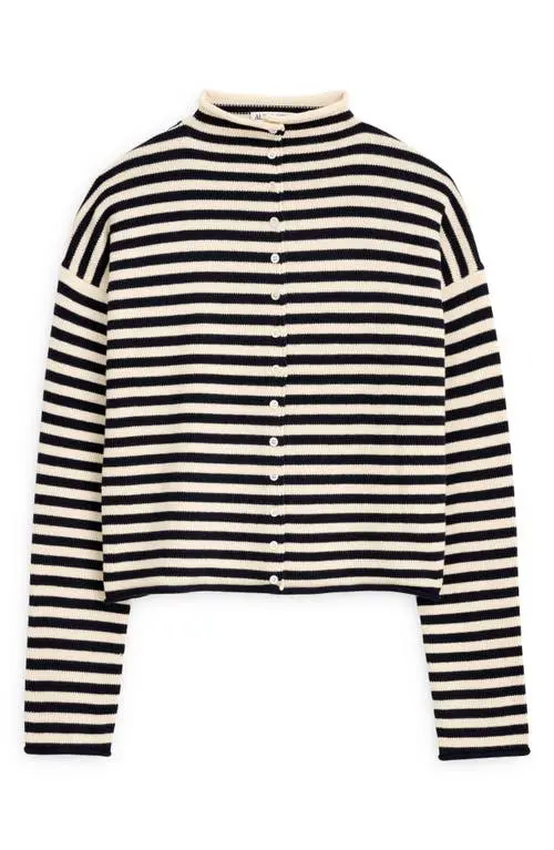 ALEX MILL Taylor Stripe Cotton & Cashmere Cardigan - Navy/ivory