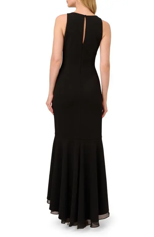 Adrianna Papell Ruffle Crepe Mermaid Gown - Black