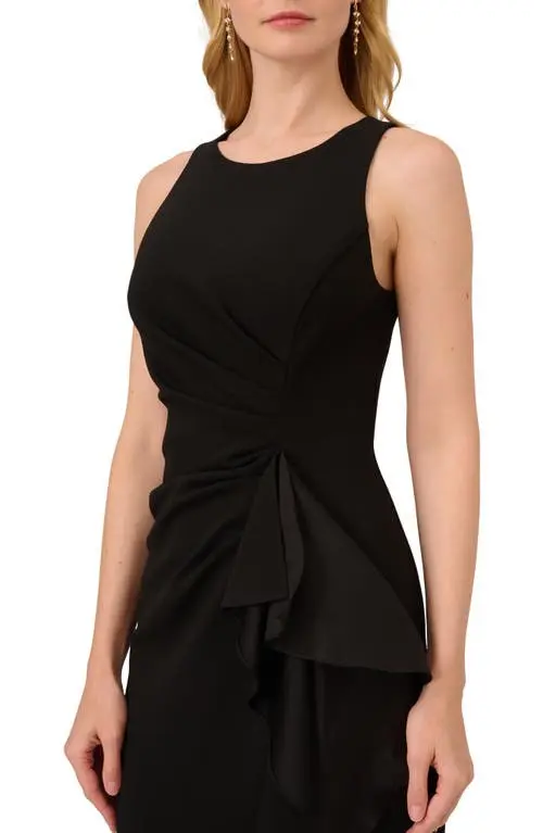 Adrianna Papell Ruffle Crepe Mermaid Gown - Black