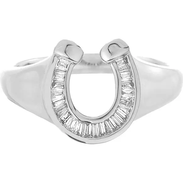 Adina Reyter Baguette Diamond Horseshoe Signet Ring - Sterling Silver