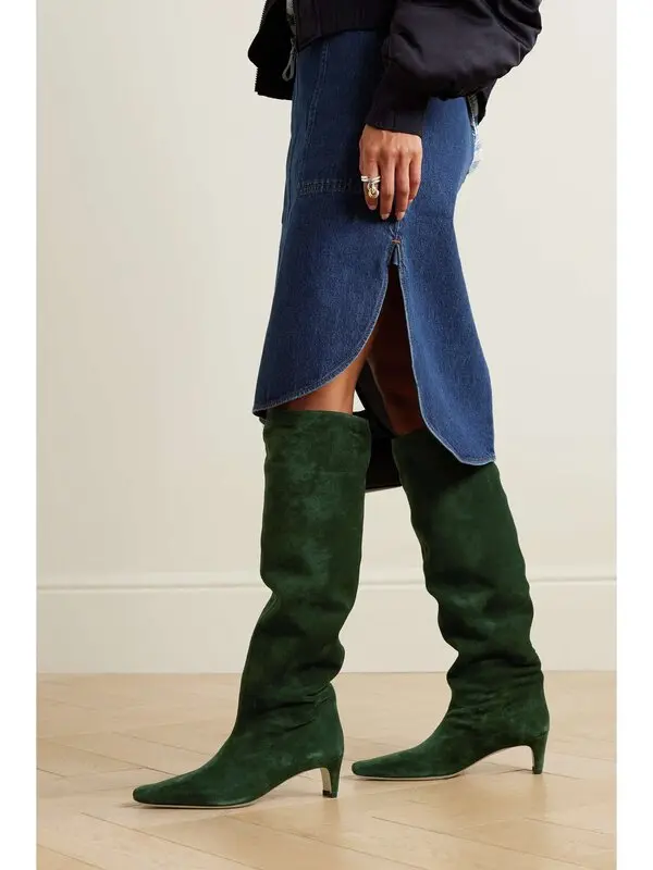 Staud Wally Suede Knee Boots - Black