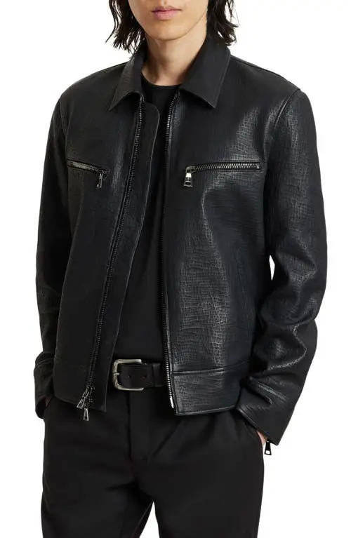 John Varvatos Tilden Embossed Leather Jacket