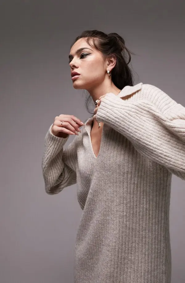 Topshop Long Sleeve Maxi Sweater Dress In Stone - 40% Off | Editorialist