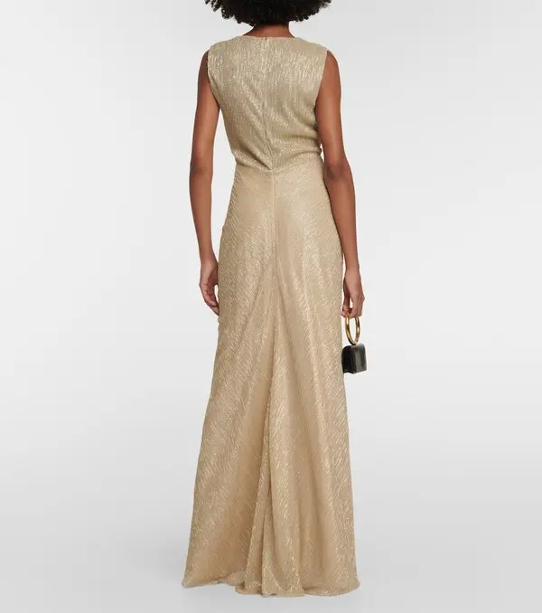 Costarellos Tessa Metallic Gown In Gold - 30% Off | Editorialist