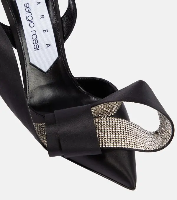 AREA X Sergio Rossi Embellished Satin Slingback Pumps