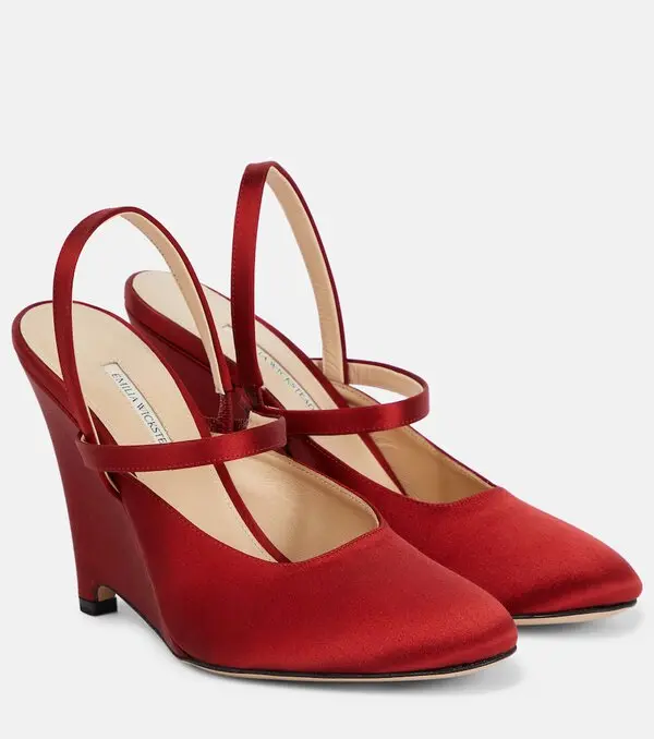 EMILIA WICKSTEAD Aster Satin Wedge Pumps