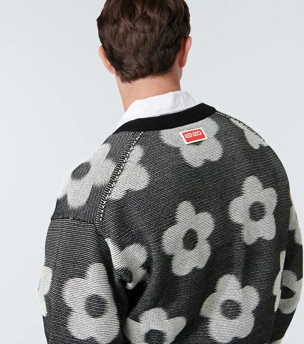 Kenzo Flower Spot Cotton Jacquard Cardigan In Black - 30% Off