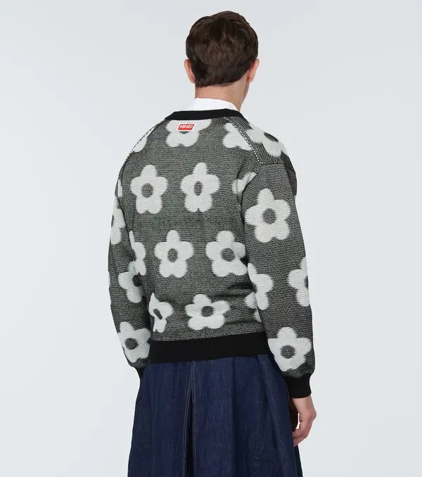 Kenzo Flower Spot Cotton Jacquard Cardigan In Black - 30% Off