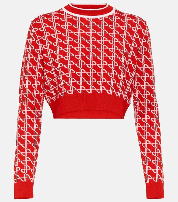 PATOU Logo Jacquard Wool Sweater - Red