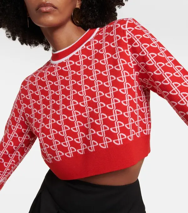 PATOU Logo Jacquard Wool Sweater - Red