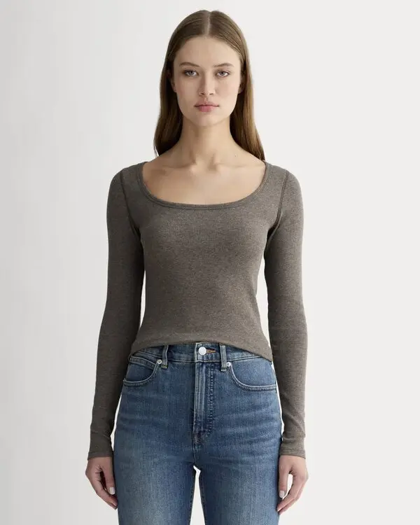 Everlane Luxe Rib Long-sleeve Scoop-neck T-shirt - Heathered Fatigue