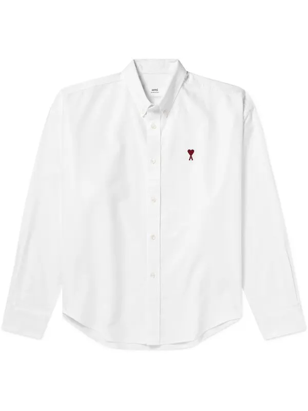 AMI Paris Button-down Collar Logo-embroidered Cotton Oxford Shirt