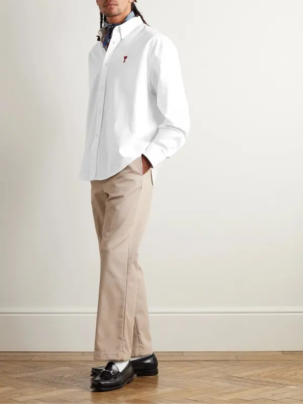 AMI Paris Button-down Collar Logo-embroidered Cotton Oxford Shirt