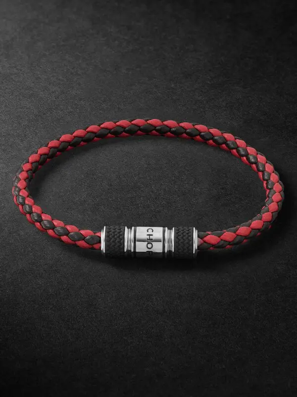 Chopard Classic Racing Woven Leather And Silver-tone Bracelet - Red