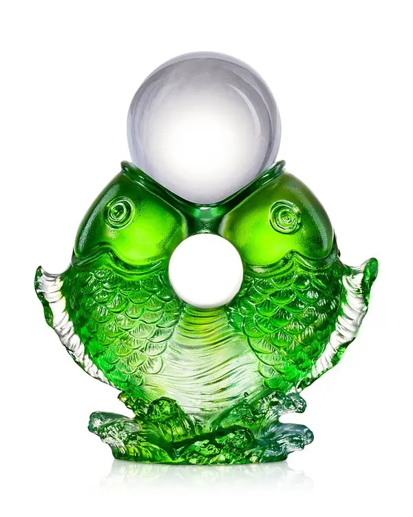 LIULI As The Good World Turns Twin Fish Sculpture - Green