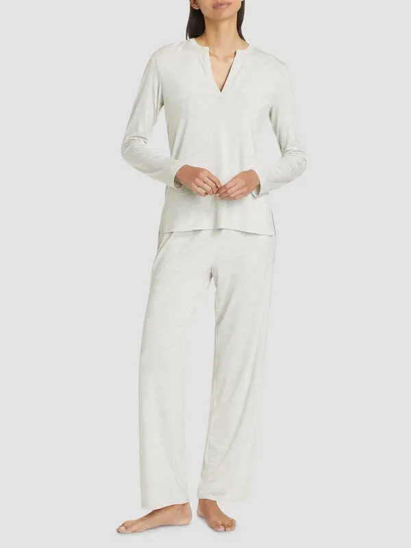 Natori Feathers Elets 2-piece Jersey Crop Lounge Set - Pebblestone