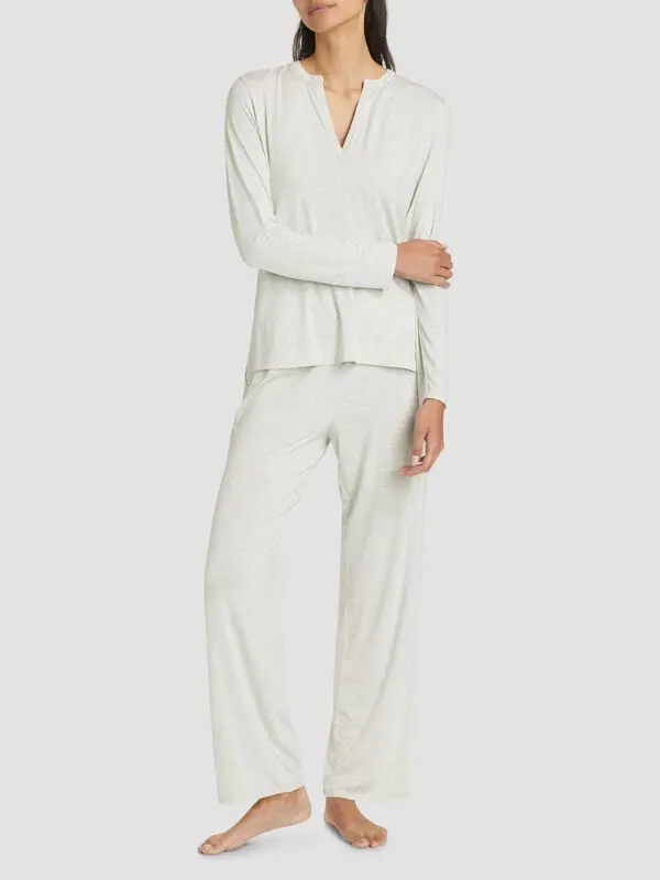 Natori Feathers Elets 2-piece Jersey Crop Lounge Set - Pebblestone