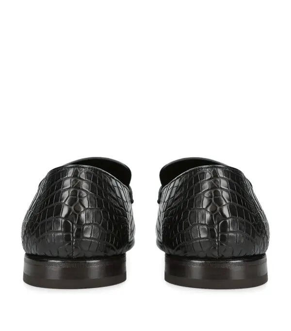 Zegna Crocodile Leather L'asola Loafers - Black