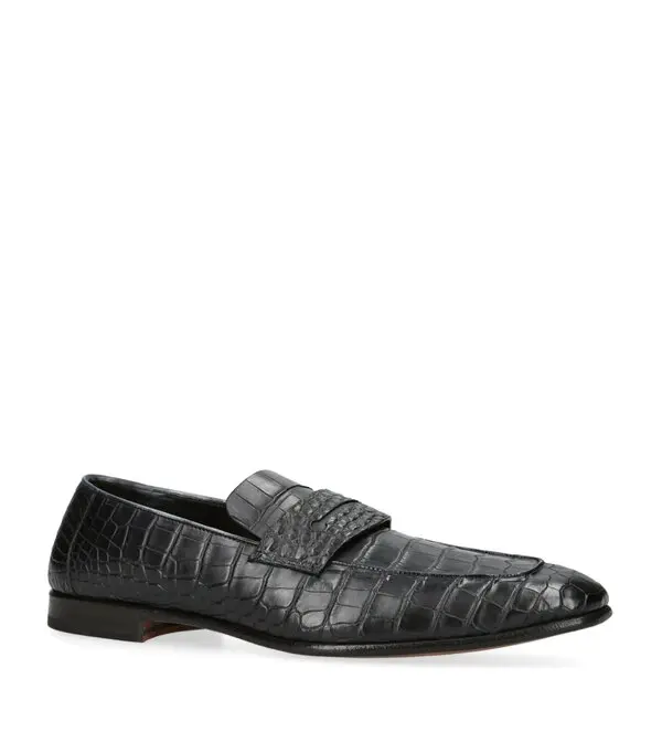 Zegna Crocodile Leather L'asola Loafers - Black