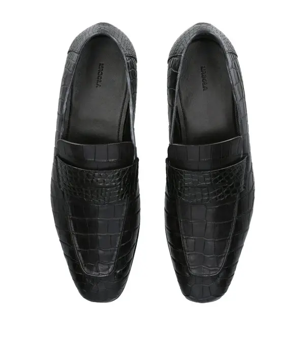 Zegna Crocodile Leather L'asola Loafers - Black