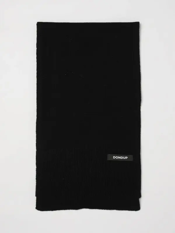 DONDUP Ribbed Wool And Cashmere Blend Scarf With Applied Logo - Black