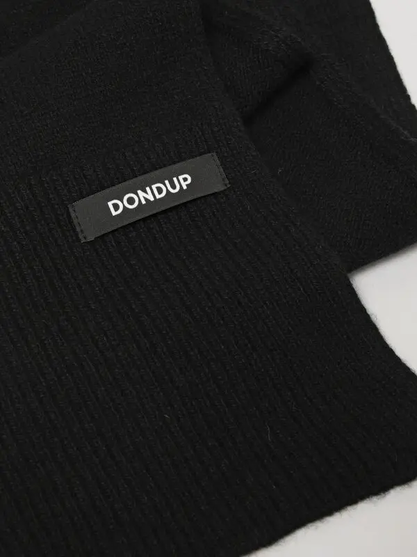 DONDUP Ribbed Wool And Cashmere Blend Scarf With Applied Logo - Black