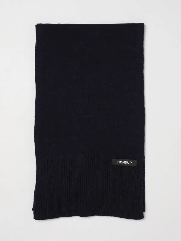DONDUP Ribbed Wool And Cashmere Blend Scarf With Applied Logo - Blue