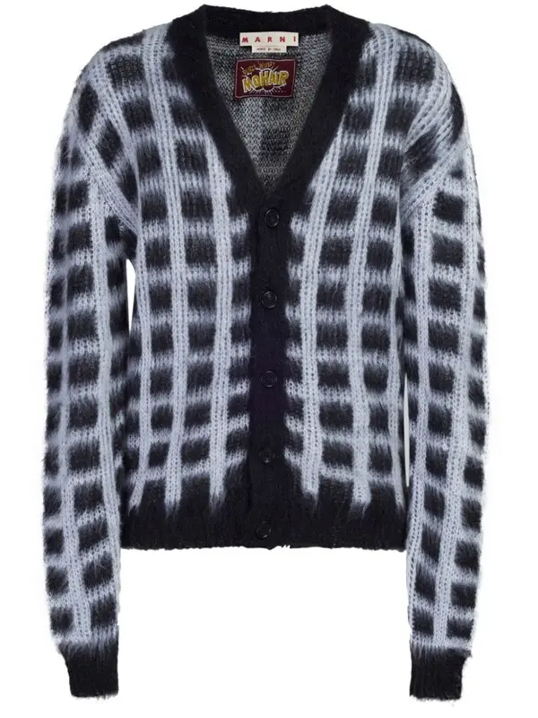 Marni Checked Mohair-blend Cardigan