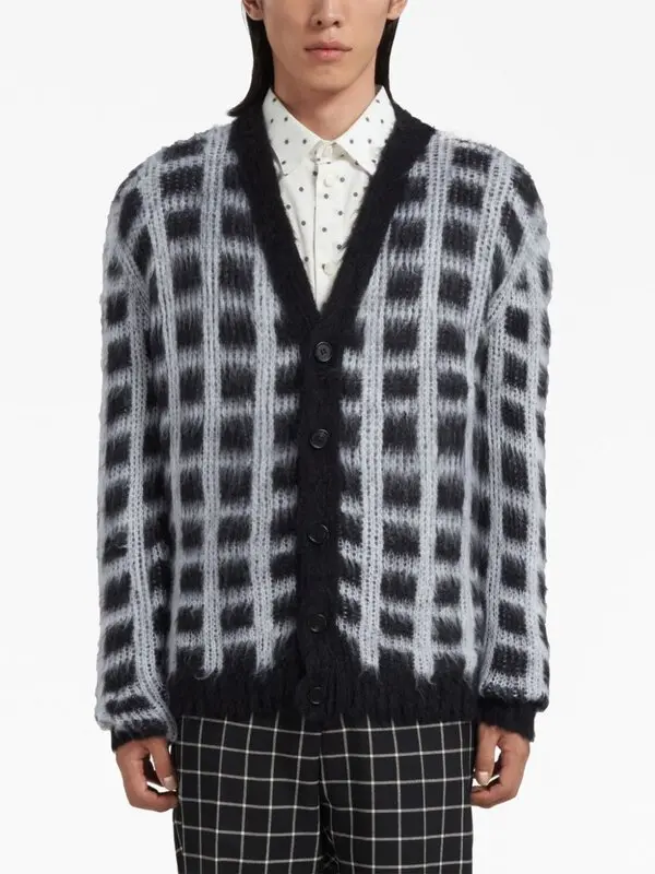 Marni Checked Mohair-blend Cardigan
