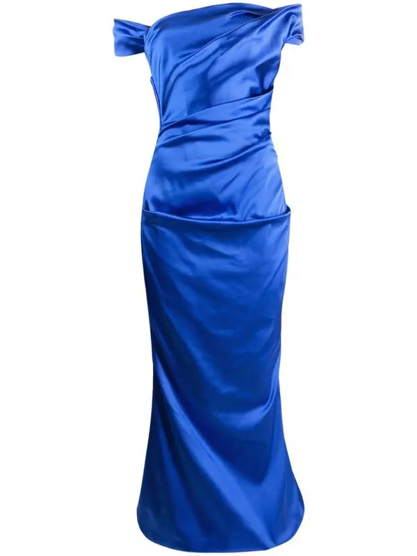 Talbot Runhof Off-shoulder Gathered-detail Evening Gown - Blue