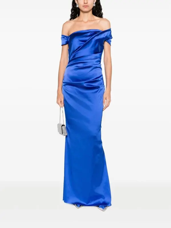 Talbot Runhof Off-shoulder Gathered Evening Gown