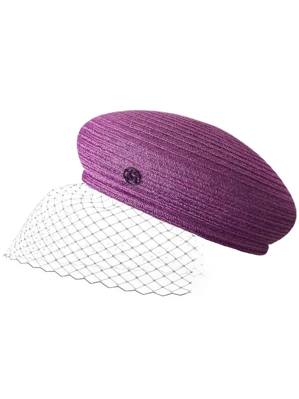 MAISON MICHEL Bonnie Straw Beret With Veil - Purple