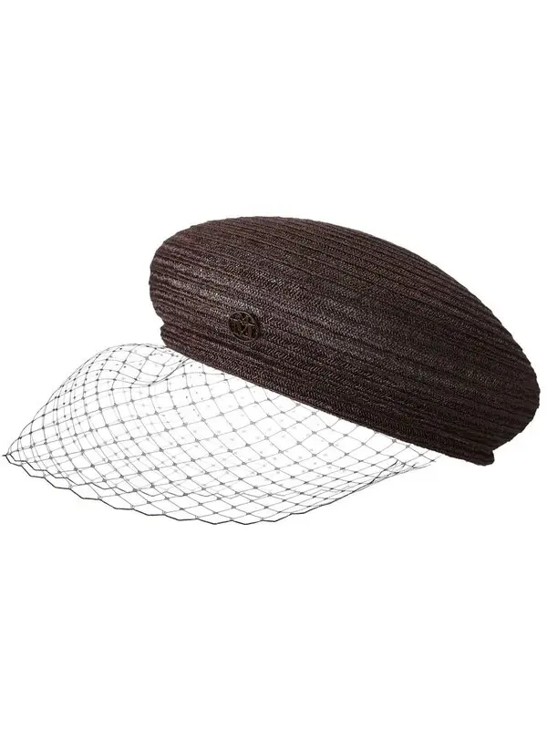 MAISON MICHEL Bonnie Veil Beret - Brown