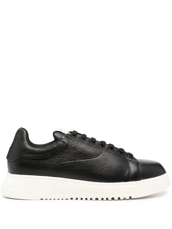 Emporio Armani Tumbled Leather Sneakers - Black
