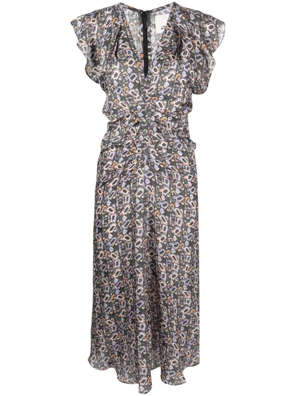Isabel Marant Étoile Graphic Print V-neck Midi Dress - Black
