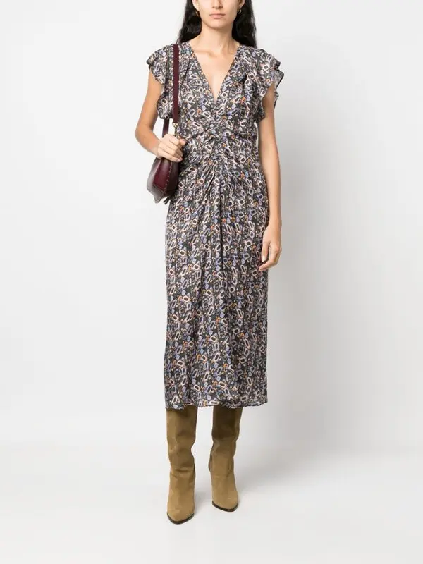 Isabel Marant Étoile Graphic Print V-neck Midi Dress - Black
