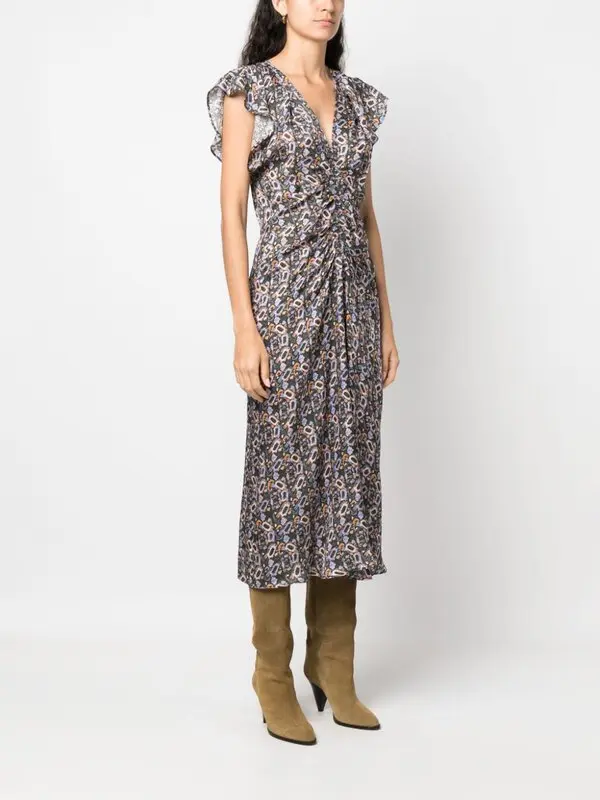 Isabel Marant Étoile Graphic Print V-neck Midi Dress - Black