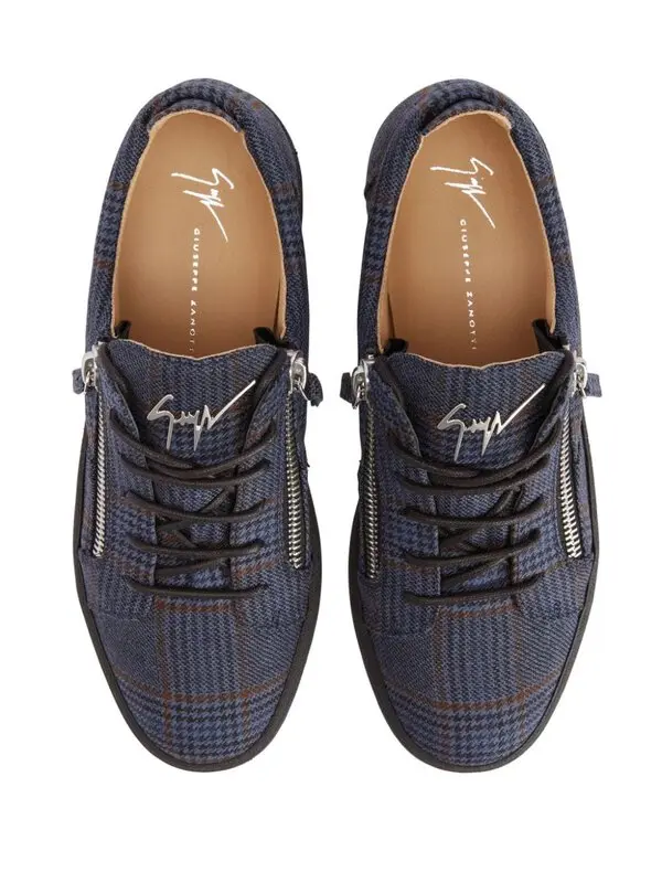 GIUSEPPE ZANOTTI Frankie Check-pattern Low-top Sneakers - Blue