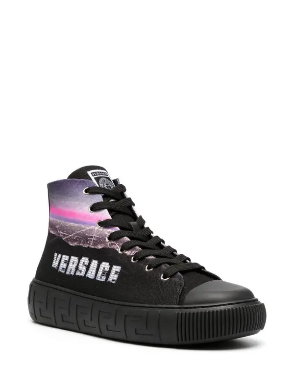 Versace High Top Graphic Print Lace-up Sneakers
